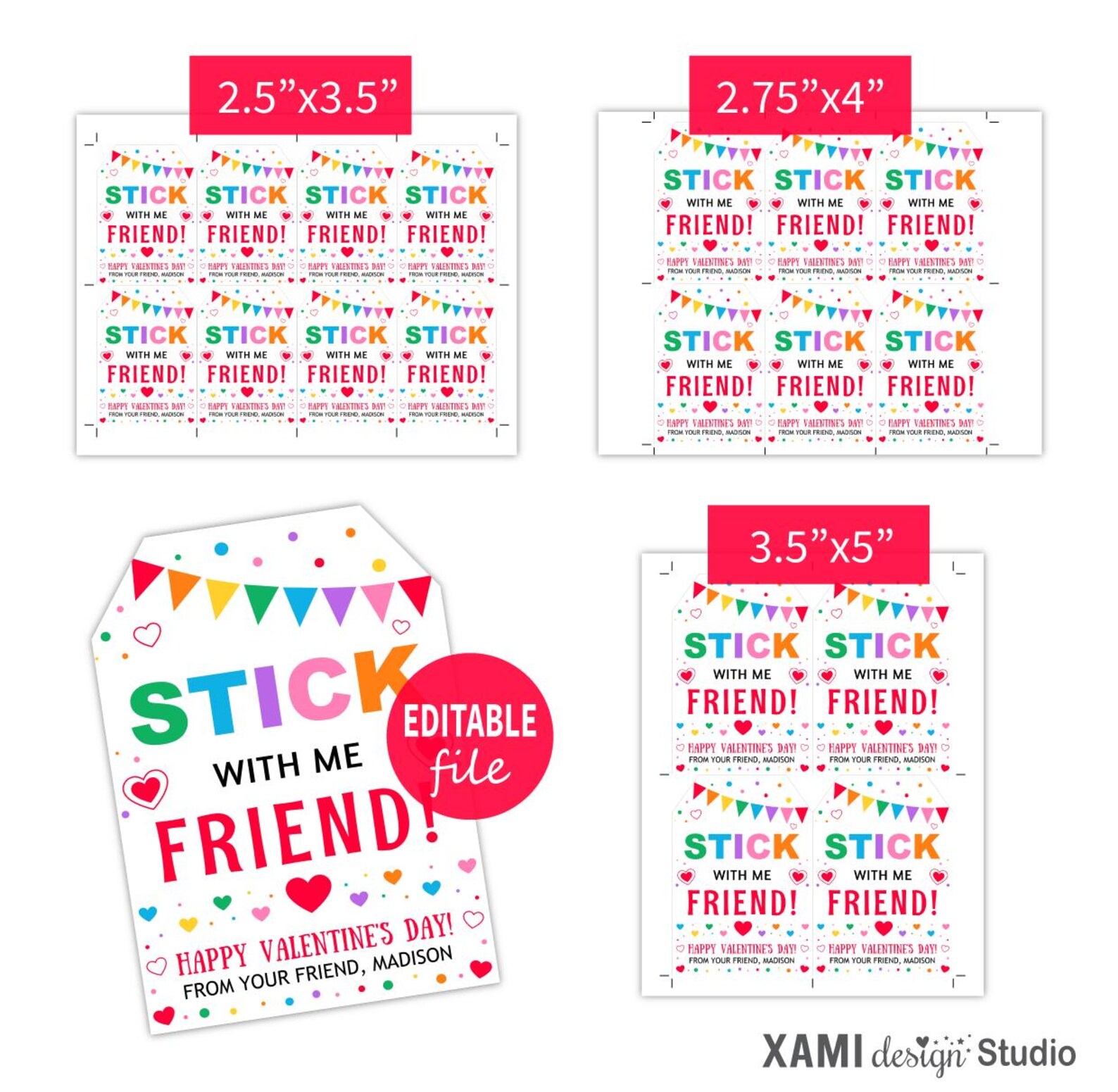Editable Valentine Sticker Gift Tags Stick With Me Friend Valentine Tag ...