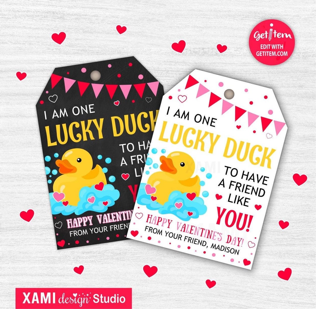 Editable Rubber Duck Valentine's Day Gift Tags Valentine Lucky Duck Tag ...
