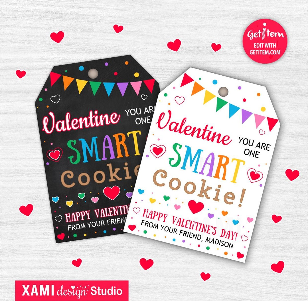 Editable Valentines Cookie Gift Tag Valentine You're One Smart Cookie ...