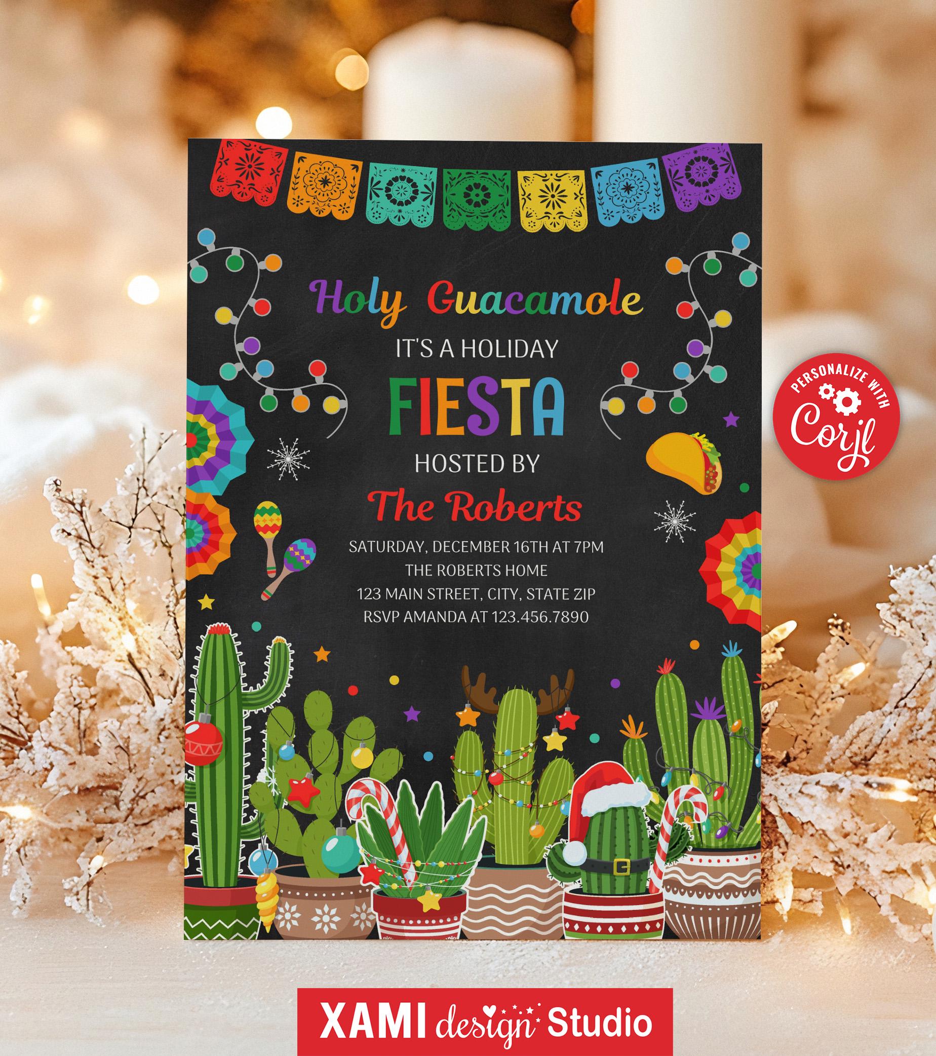 Editable Holiday Fiesta Party Invitation Holy Guacamole Fiesta Holiday ...