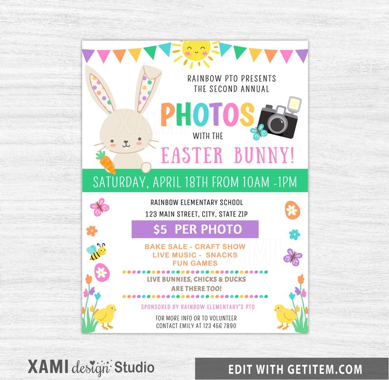 EDITABLE Photos With the Easter Bunny Flyer Community Holiday School ...