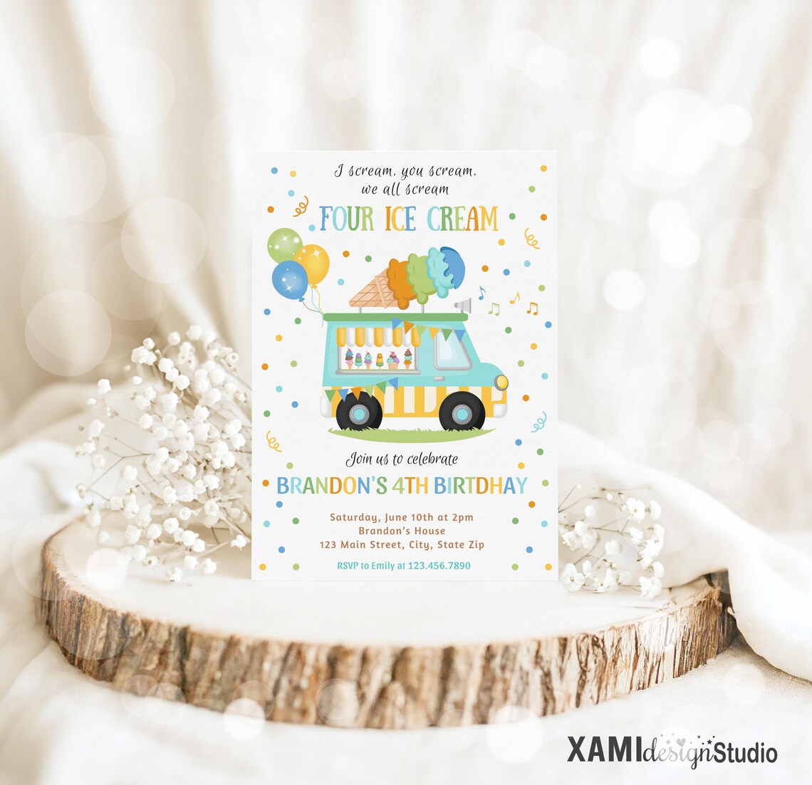 Editable Ice Cream Truck 4th Birthday Invitation I Scream You Scream We ...