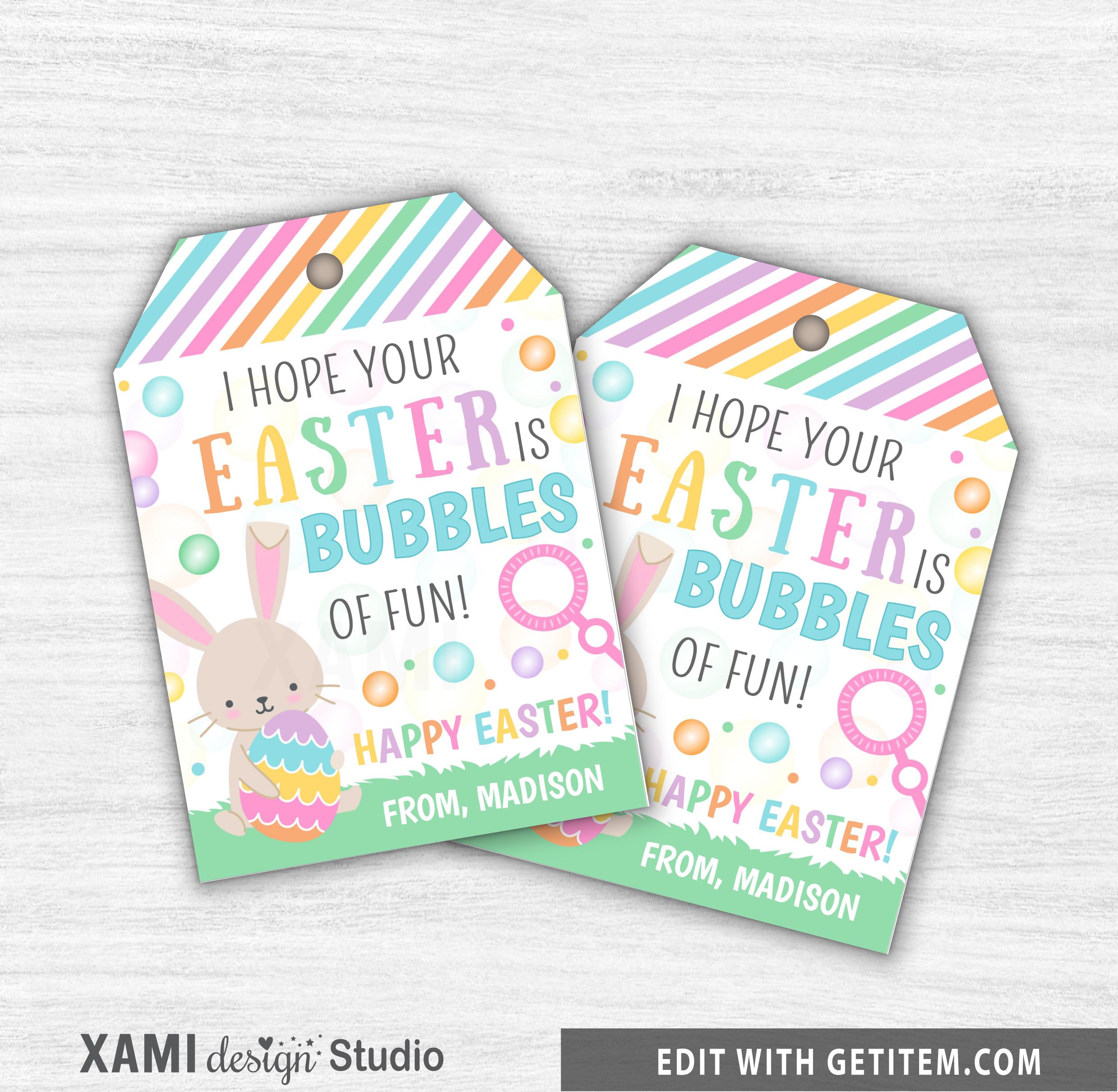 Editable Easter Bubbles Tag Bubbles of Fun Kids Easter Class Gift Tag ...