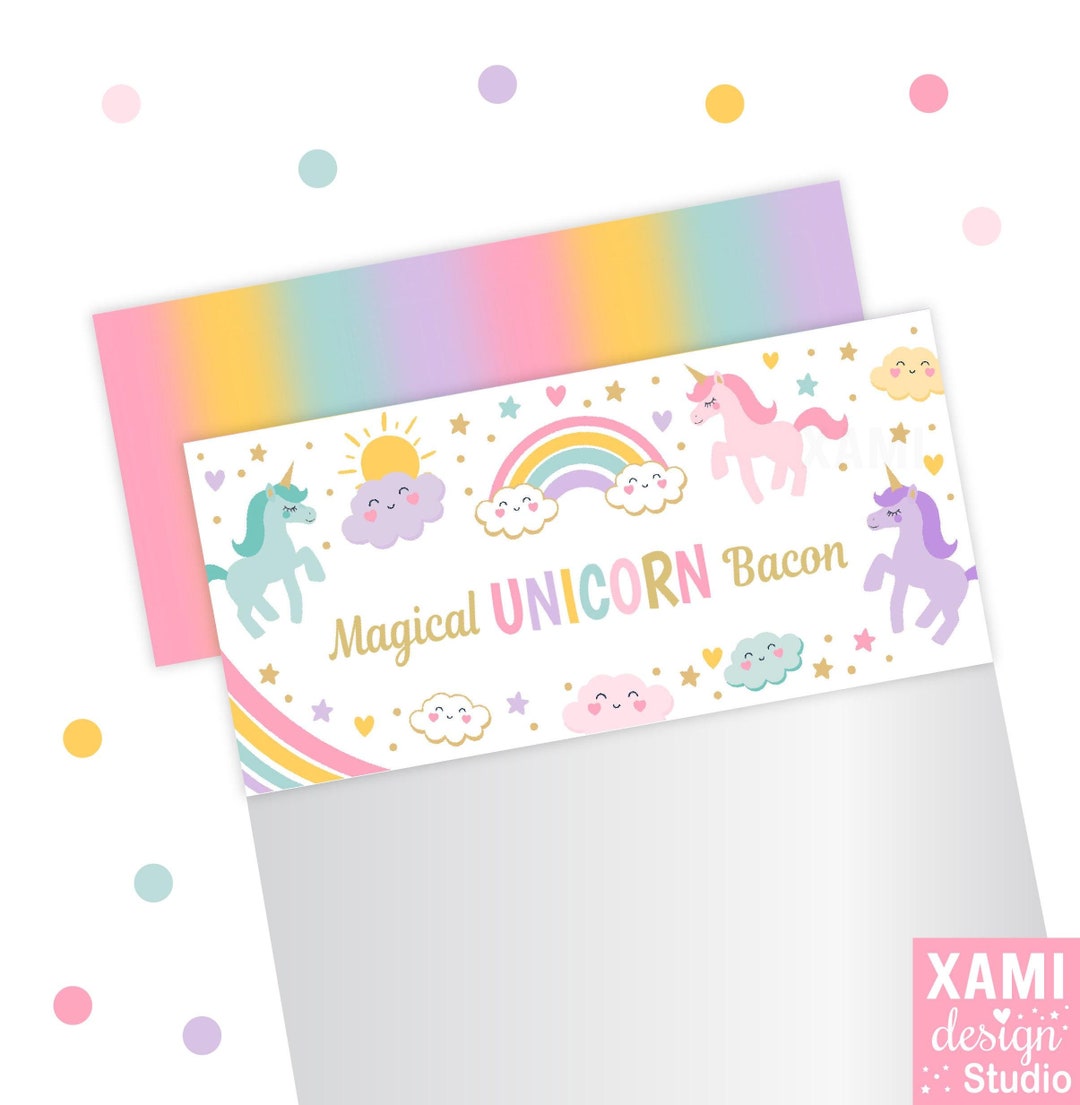 Unicorn Treat Bag Topper Magical Unicorn Bacon Labels Unicorn Pastel ...