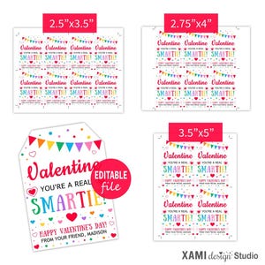 Editable Valentine Gift Tags You're a Real Smartie Valentine's Day ...