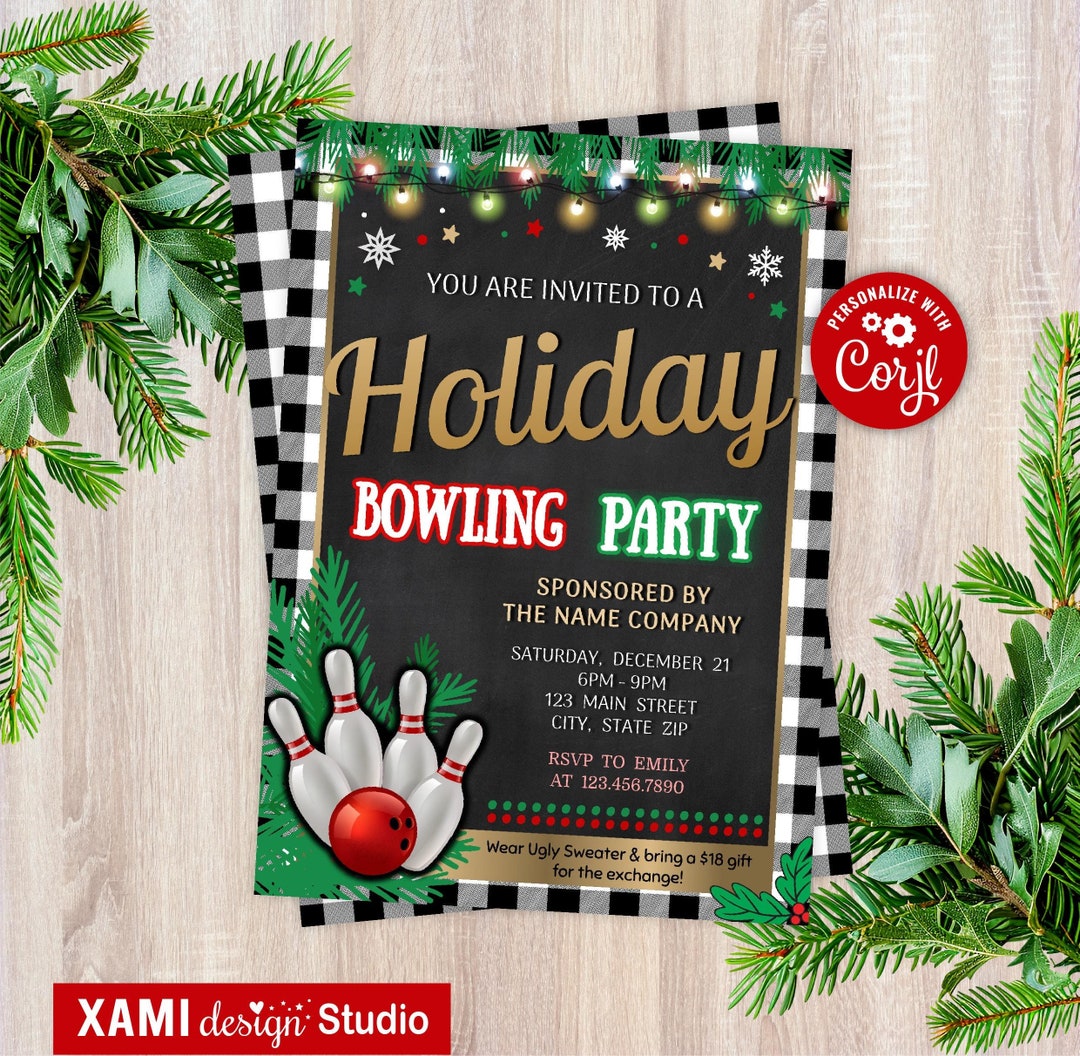 Editable Holiday Bowling Party Invitation Christmas Bowling Invitation ...
