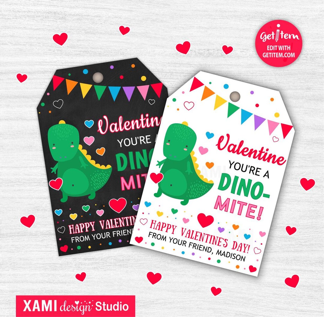 Editable Valentine You Are Dino-mite Valentine Dinosaur Tags Dinomite ...