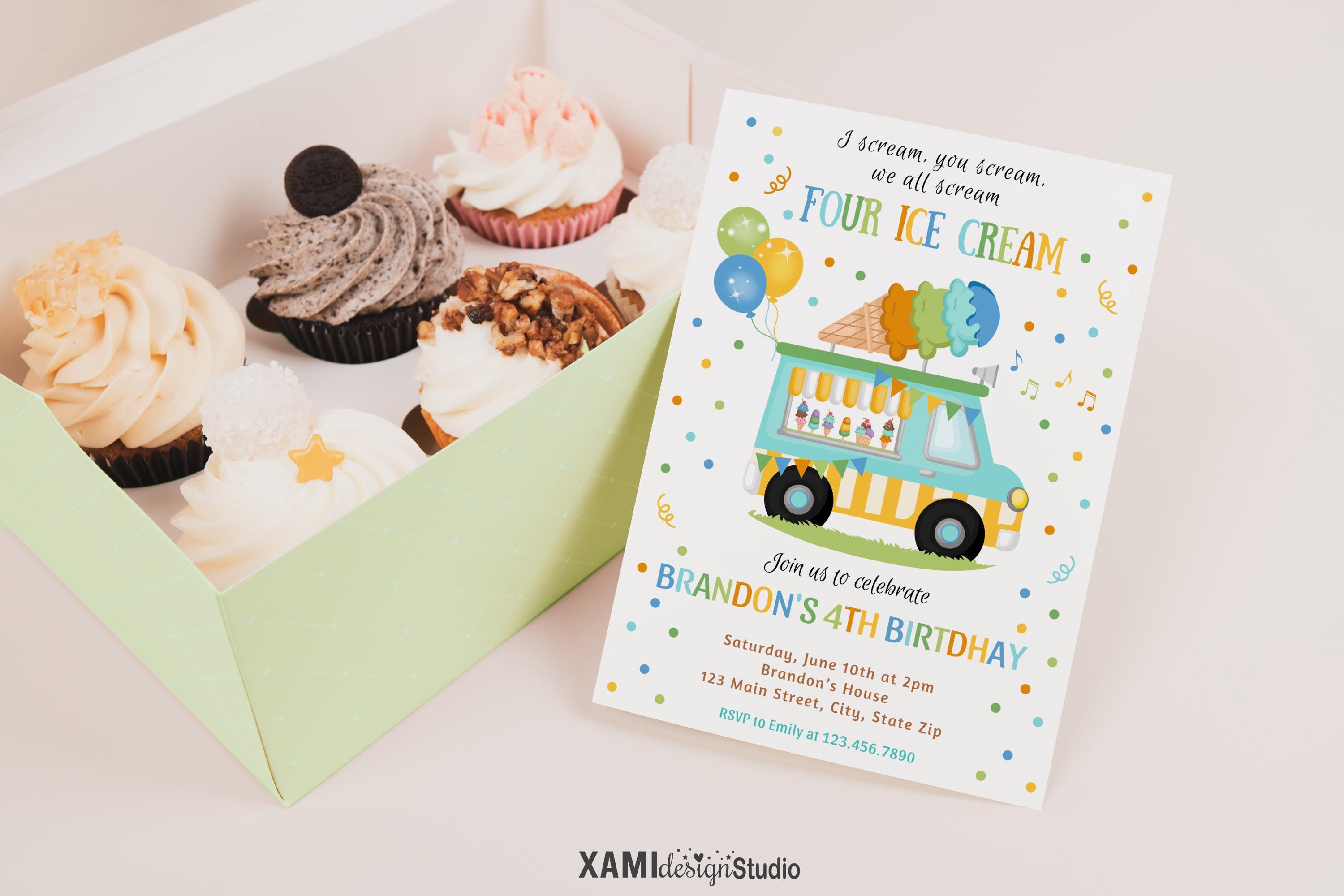 Editable Ice Cream Truck 4th Birthday Invitation I Scream You Scream We ...