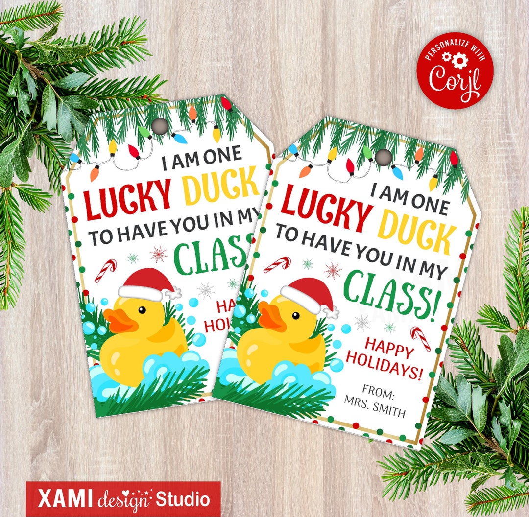 Editable Christmas Rubber Duck Gift Tags Lucky Duck to Have You in My ...