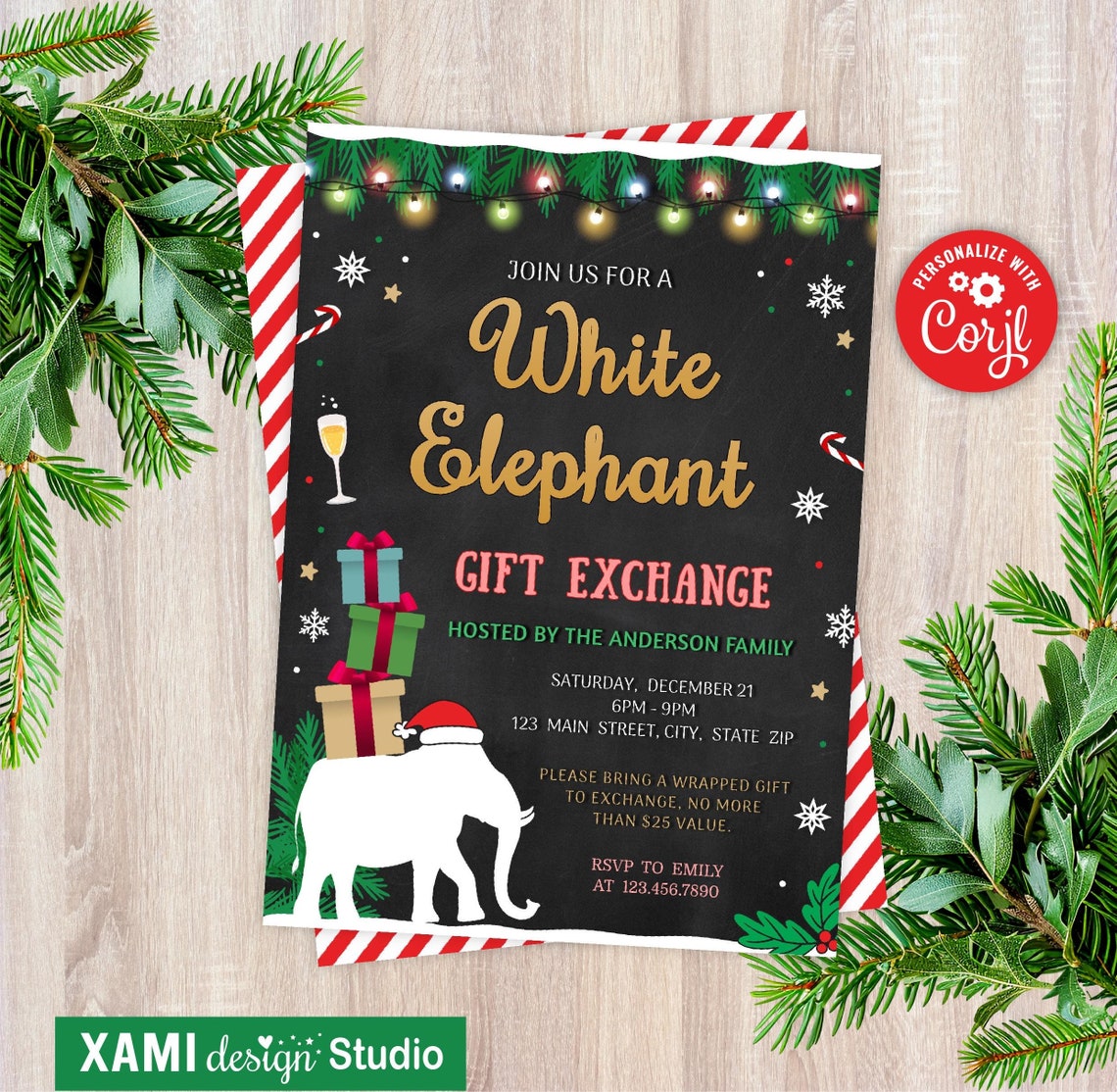 Editable White Elephant Gift Exchange Invitation Christmas Party ...