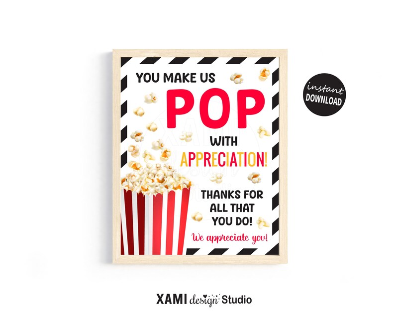 Popcorn Appreciation Sign Teacher Staff Employee School Appreciation ...
