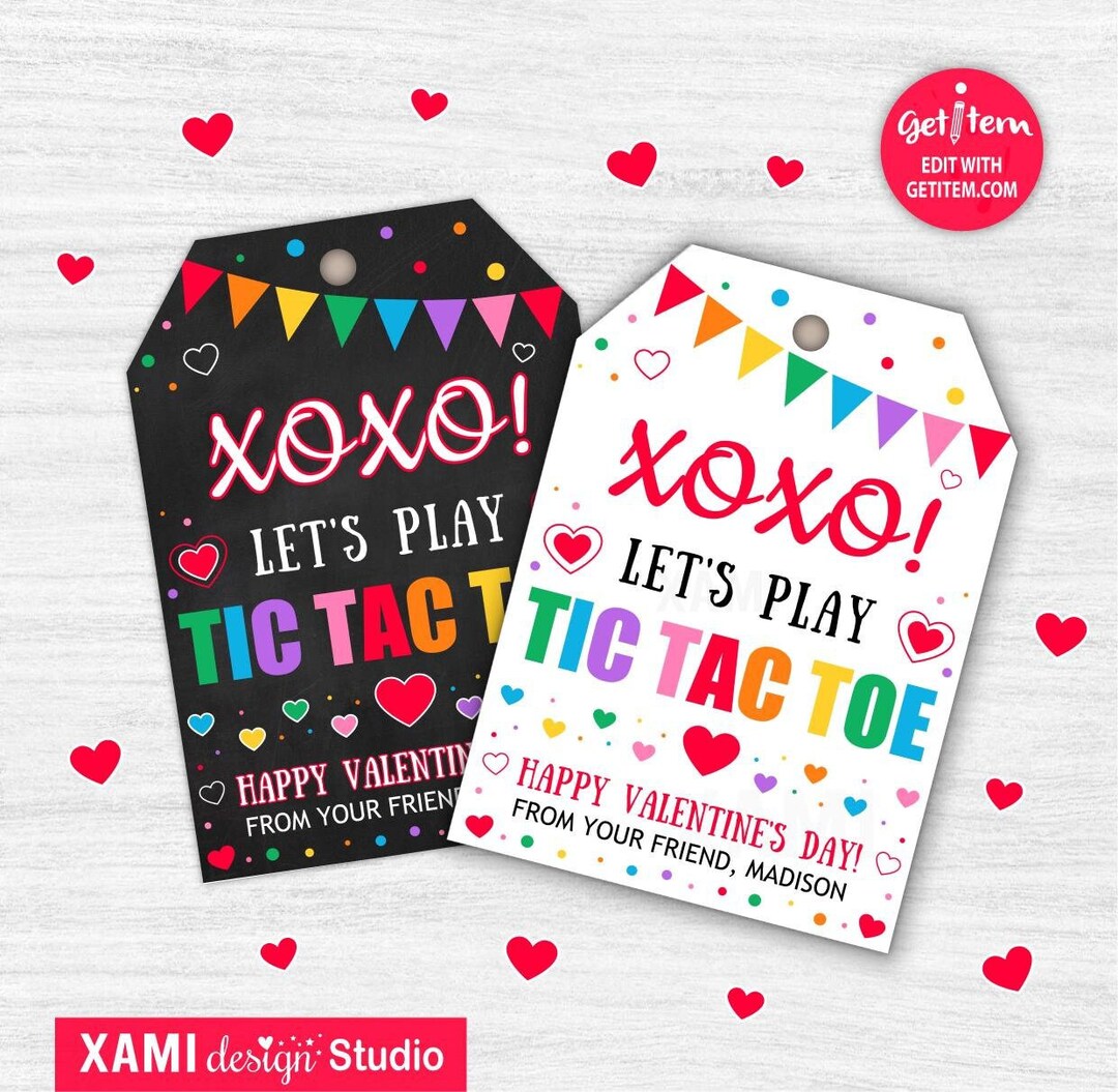 Editable Tic-tac-toe Valentine Tags Tic Tac Toe Valentine XOXO Tags ...