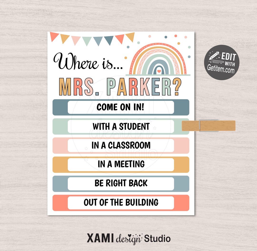 EDITABLE Where's the Teacher Sign Classroom Door Sign Custom Teacher ...