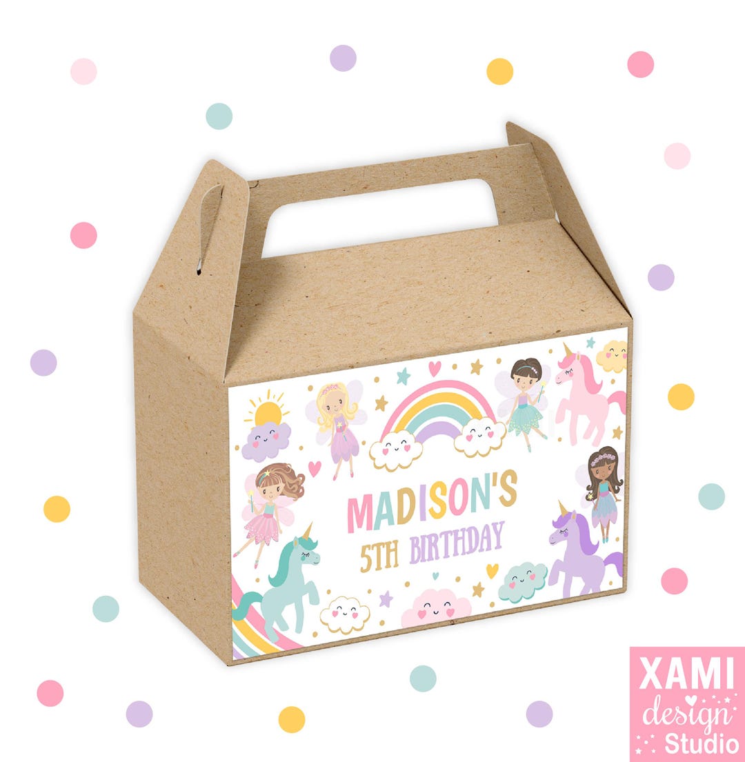 Editable Unicorn Fairy Gable Box Favor Label Whimsical Fairytale ...