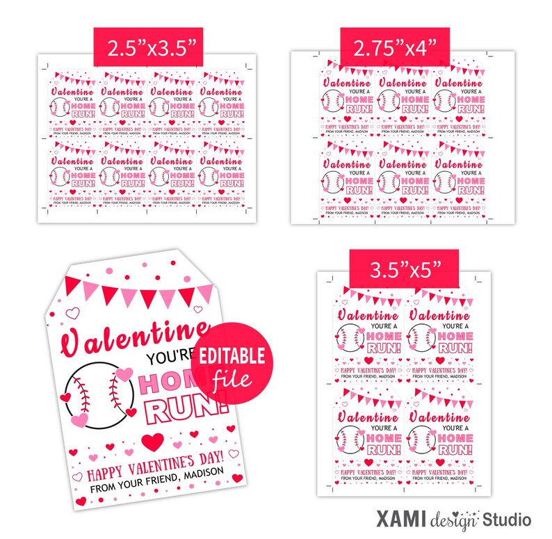 Editable Baseball Valentine's Day Gift Tag Valentine You're A Homerun ...