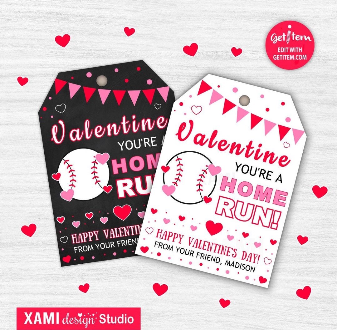 Editable Baseball Valentine's Day Gift Tag Valentine You're A Homerun ...