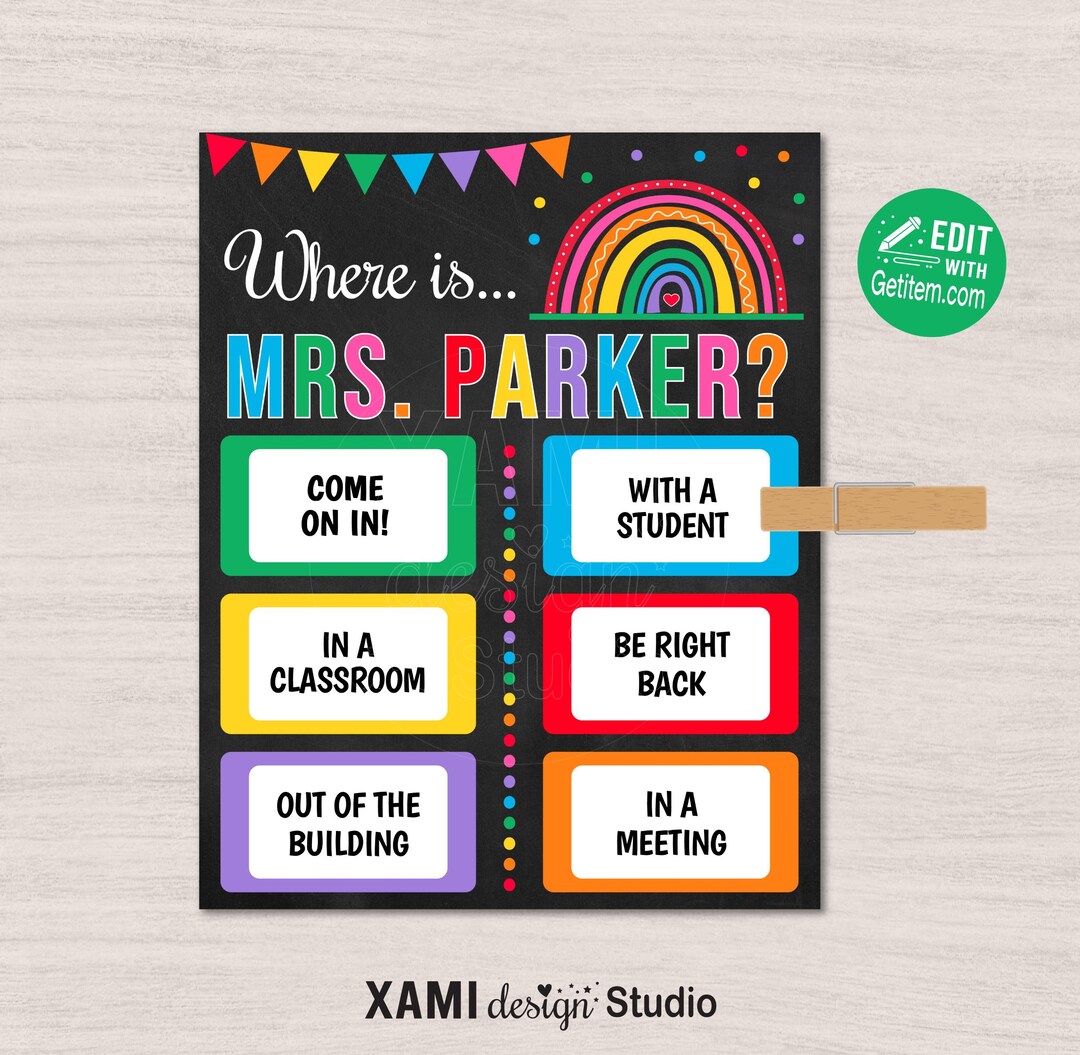 EDITABLE Where's the Teacher Sign Classroom Door Sign Custom Teacher ...
