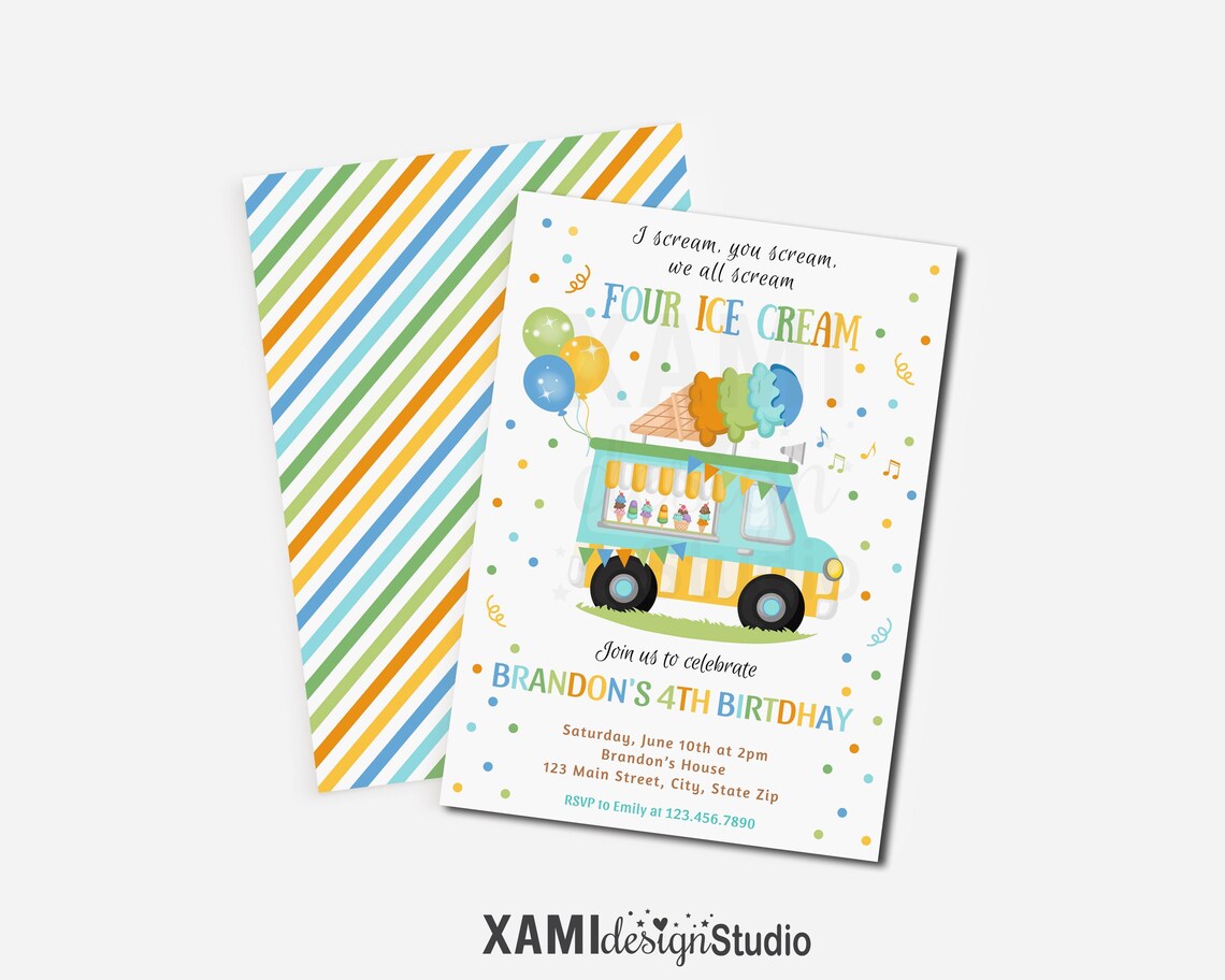 Editable Ice Cream Truck 4th Birthday Invitation I Scream You Scream We ...