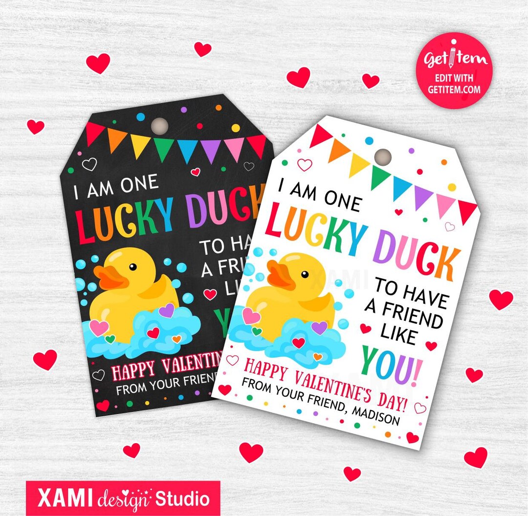Editable Rubber Duck Valentine's Day Gift Tags Valentine Lucky Duck Tag ...
