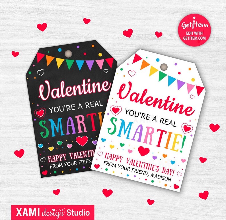 Editable Valentine Gift Tags You're a Real Smartie Valentine's Day ...