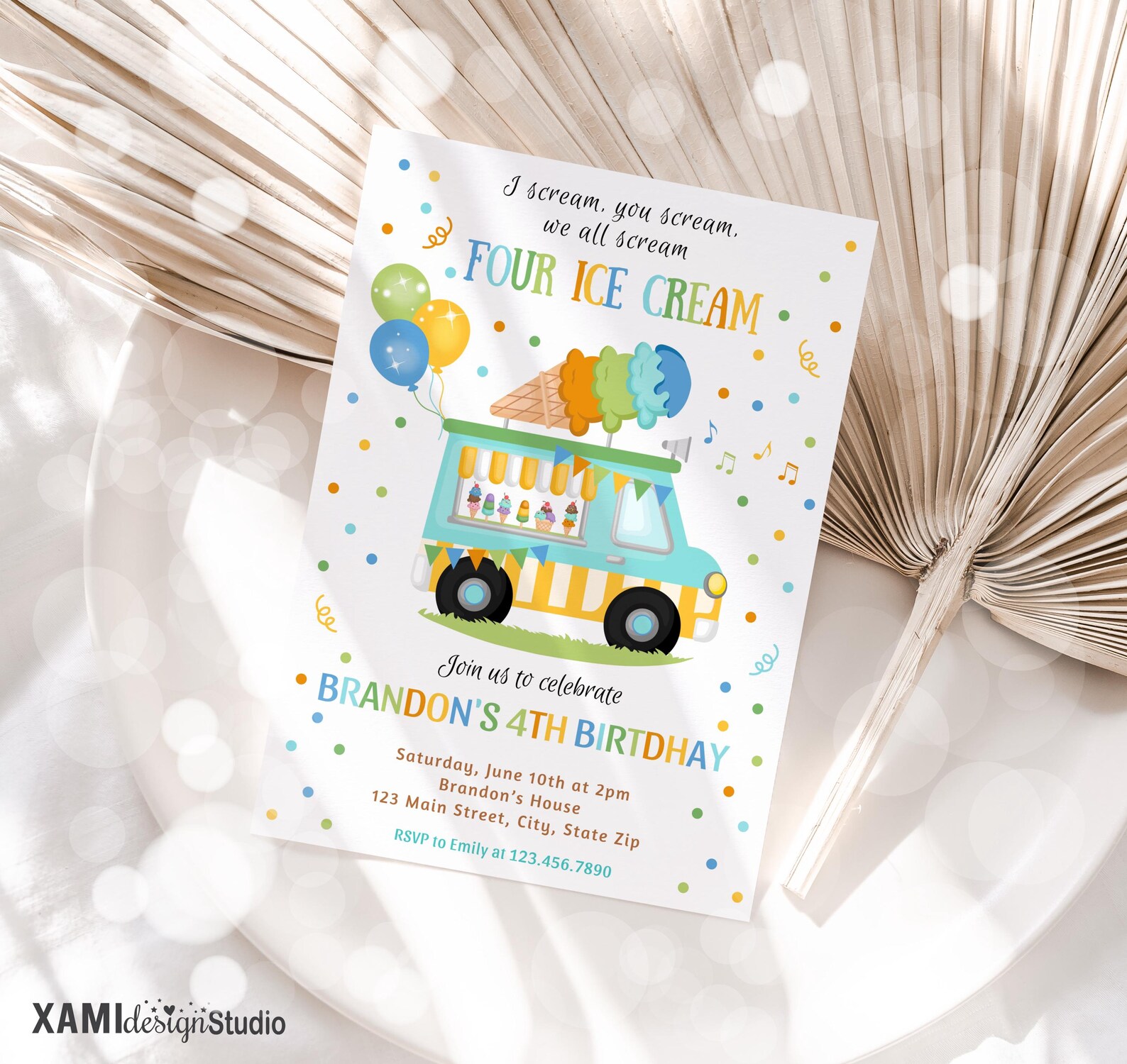 Editable Ice Cream Truck 4th Birthday Invitation I Scream You Scream We ...