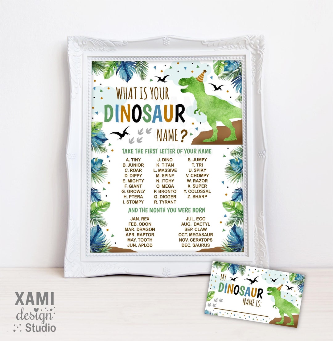 Dinosaur Name Game Sign Dino Boy Party Printable Instant Download Db1 ...