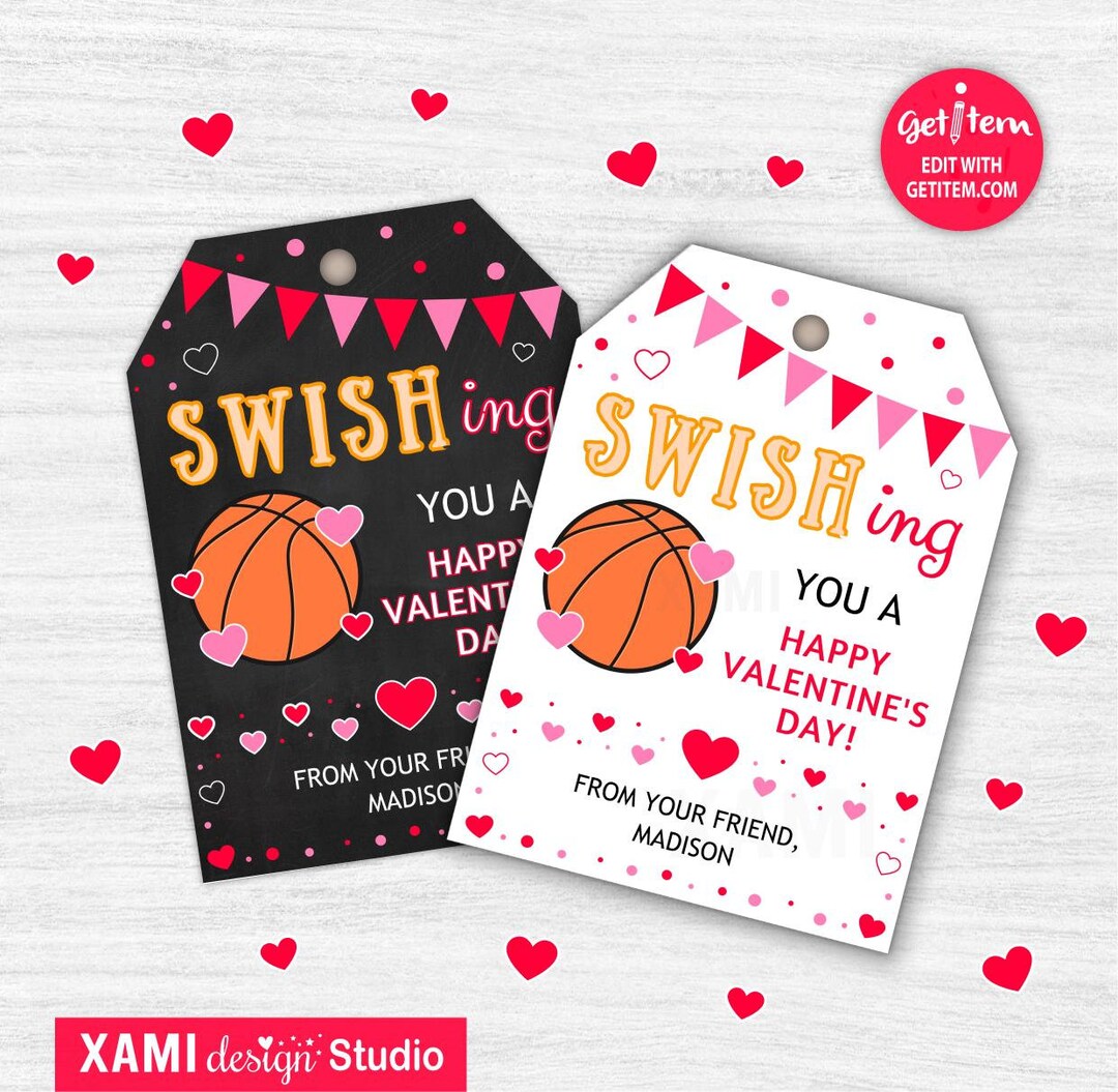 Editable Basketball Valentine's Day Gift Tag Valentine Swishing You A ...