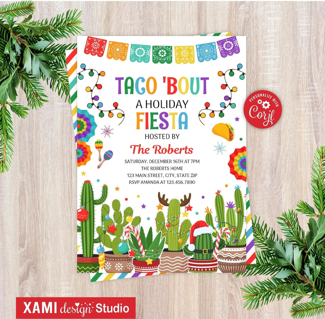 Editable Holiday Fiesta Party Invitation Taco 'bout A Holiday Fiesta ...