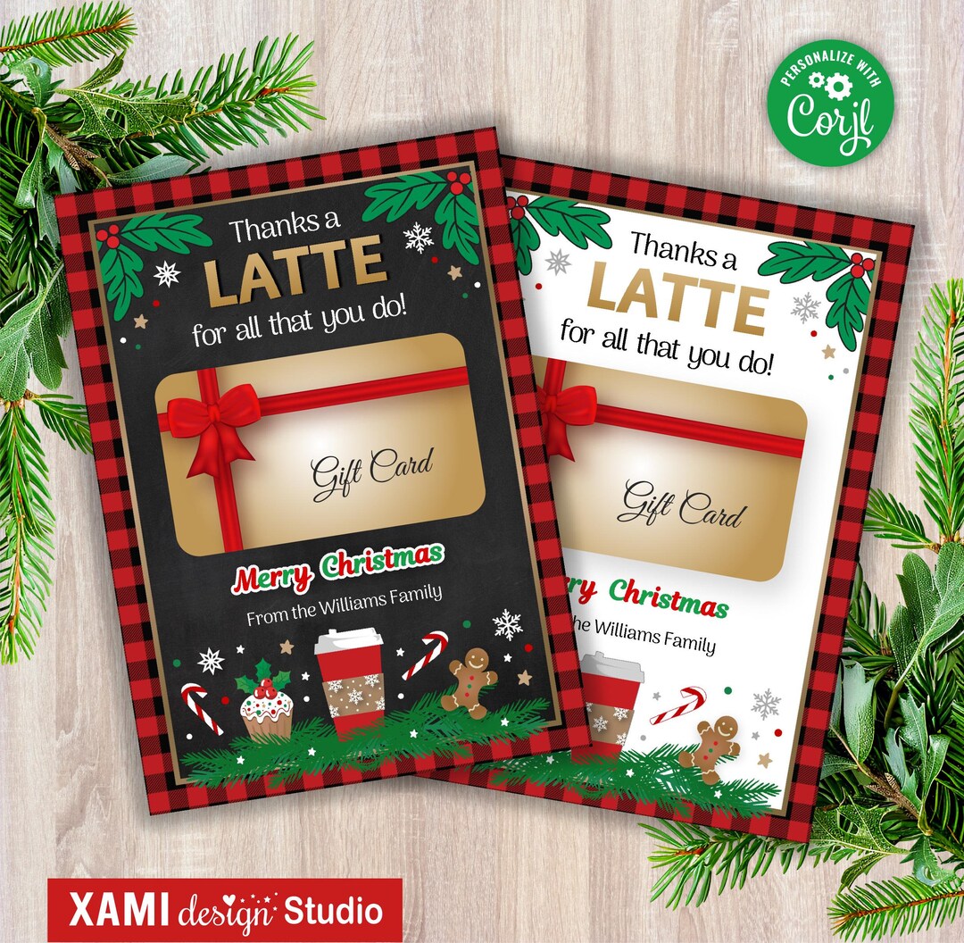 Editable Christmas Coffee Gift Card Holder Thanks a Latte Teacher Staff ...