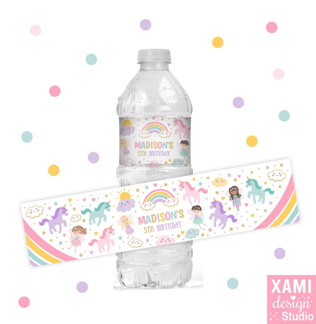 Editable Fairy Unicorn Water Bottle Labels Whimsical Fairytale Unicorn ...