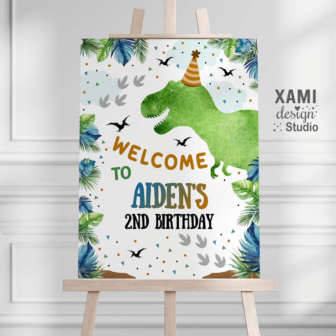 Editable Dinosaur Welcome Sign Dino Boy Party T-rex Party Sign Template ...