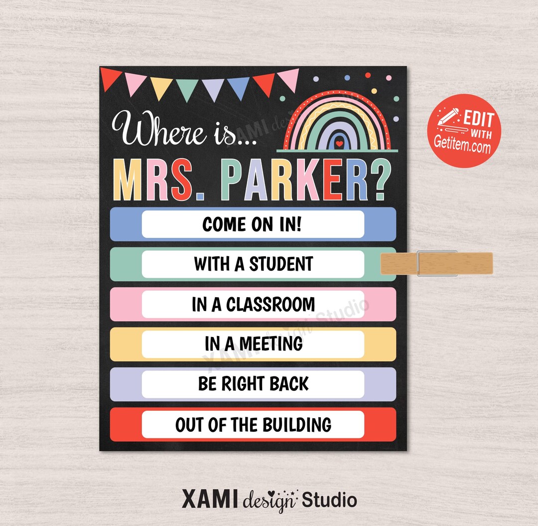 EDITABLE Where's the Teacher Sign Classroom Door Sign Custom Teacher ...