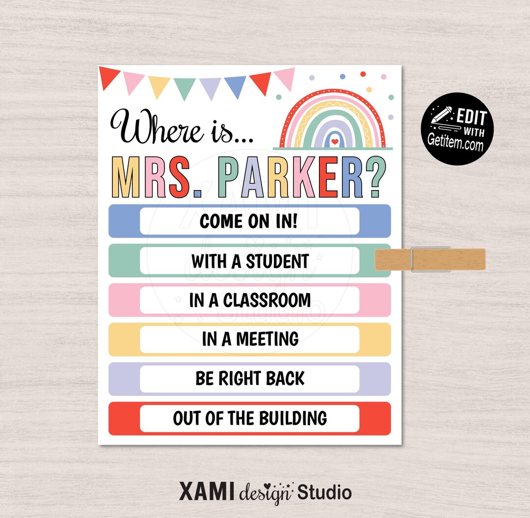 EDITABLE Where's the Teacher Sign Classroom Door Sign Custom Teacher ...
