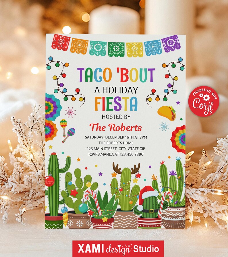 Editable Holiday Fiesta Party Invitation Taco 'bout A Holiday Fiesta ...
