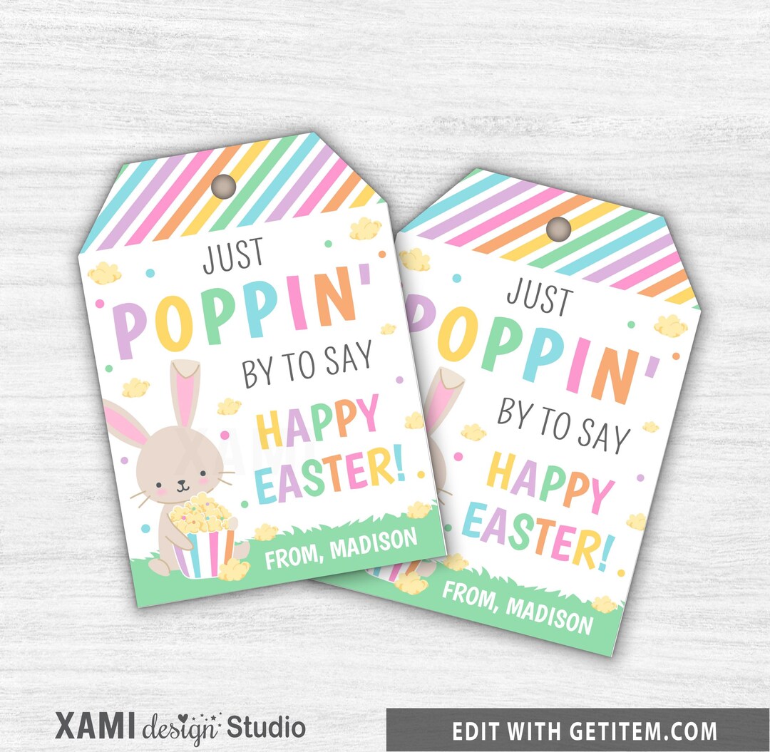 Editable Just Popping by to Say Happy Easter Tag Happy Easter Popcorn ...
