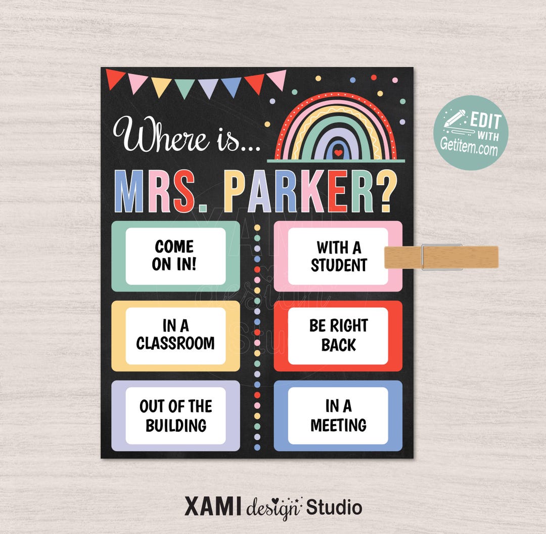EDITABLE Where's the Teacher Sign Classroom Door Sign Custom Teacher ...