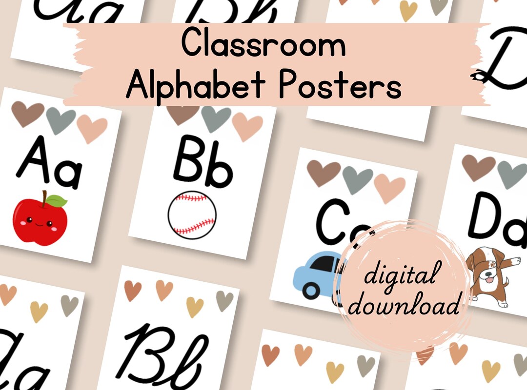 BOHO HEART Alphabet Posters, Classroom ABC Poster, Classroom Decor ...