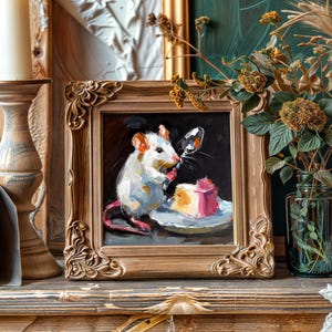 Whimsical Mouse With Cake Original Oil Painting Dessert Art 6x6 Inch ...
