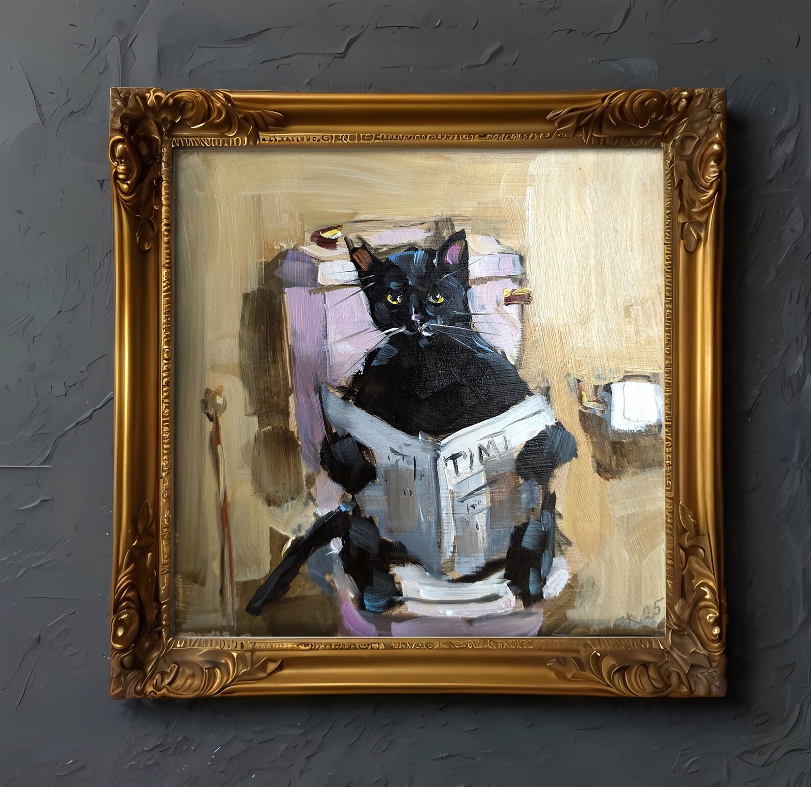 Funny Black Cat on Toilet Original Oil Painting 6x6 Inch Bathroom Wall ...