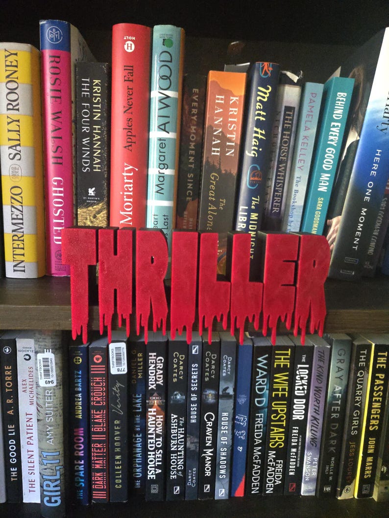 Thriller Bookshelf Sign | 3D Printed Dripping Book Genre Label - Etsy