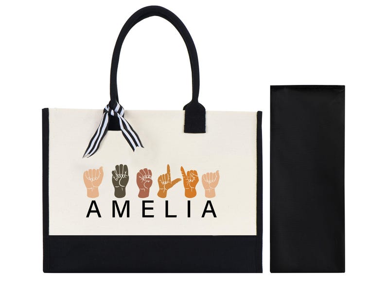 Custom Name ASL Tote Bag, ASL Teacher Gift, ASL Mom Gift, Sign Language ...