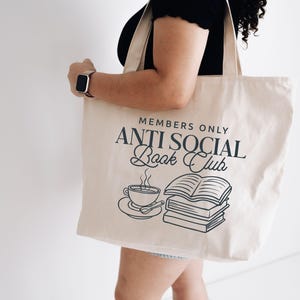 Anti Social Book Club Tote Bag, Book Club Bags, Books Teacher Gift ...