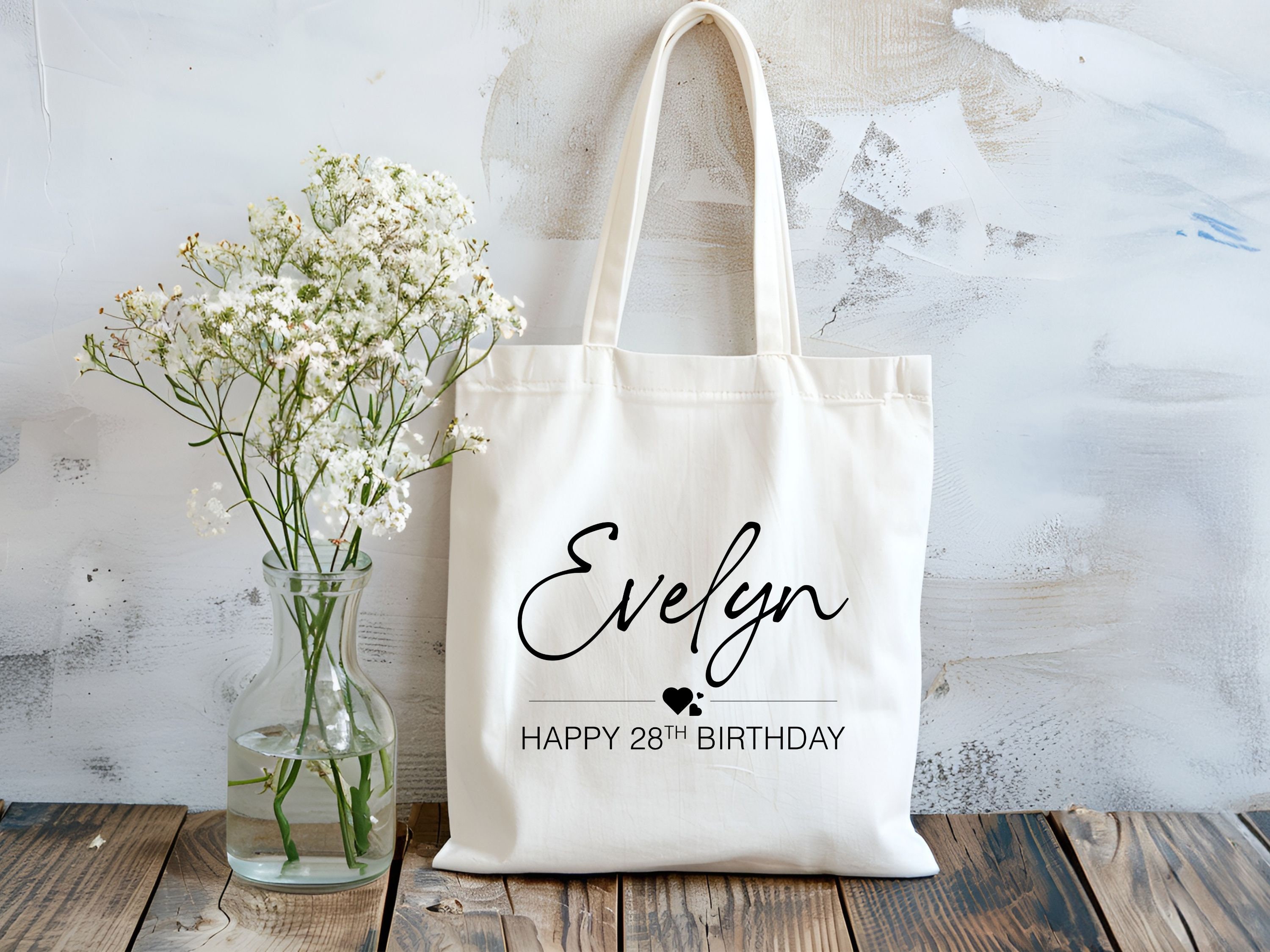Personalized Birthday Canvas Tote Bag, Custom Heart Gift - Etsy