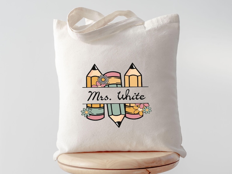 Custom Name Teacher Tote Bag, School Pencils Design - Etsy
