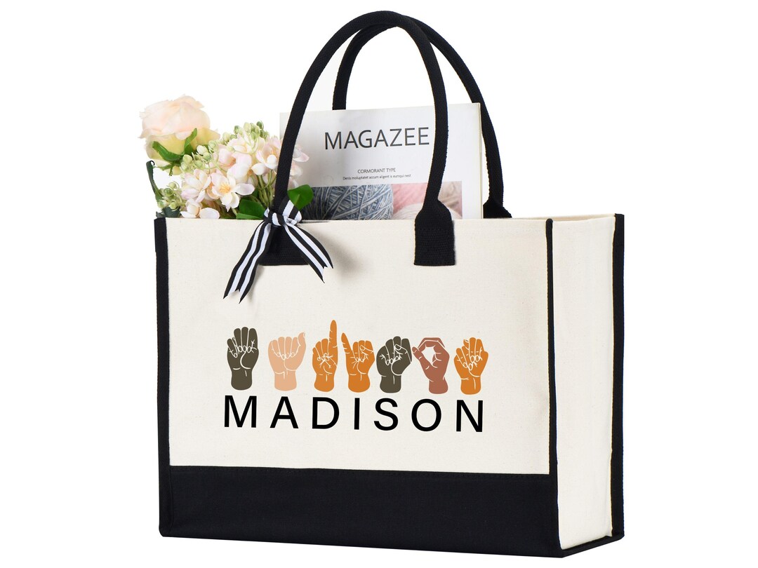 Custom Name ASL Tote Bag, ASL Teacher Gift, ASL Mom Gift, Sign Language ...