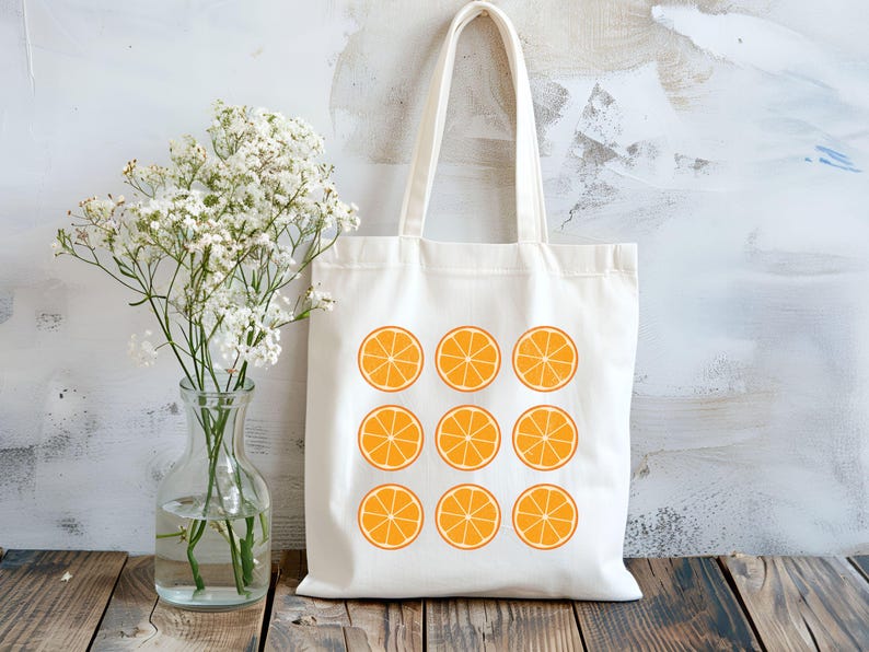 Orange Print Tote Bag, Reusable Cotton Canvas - Etsy