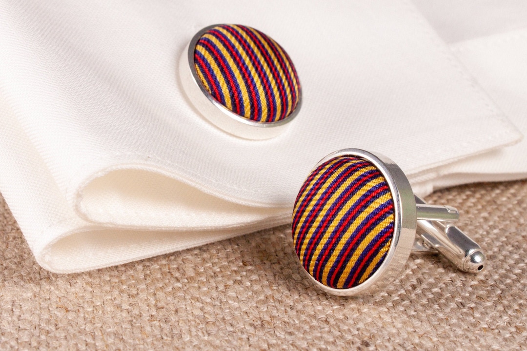 Striped Cufflinks Handmade From Vintage Necktie Mens - Etsy