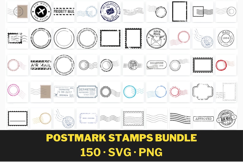 Postmark Stamps SVG Bundle, Vintage Stamp Clipart, Digital Stamp ...