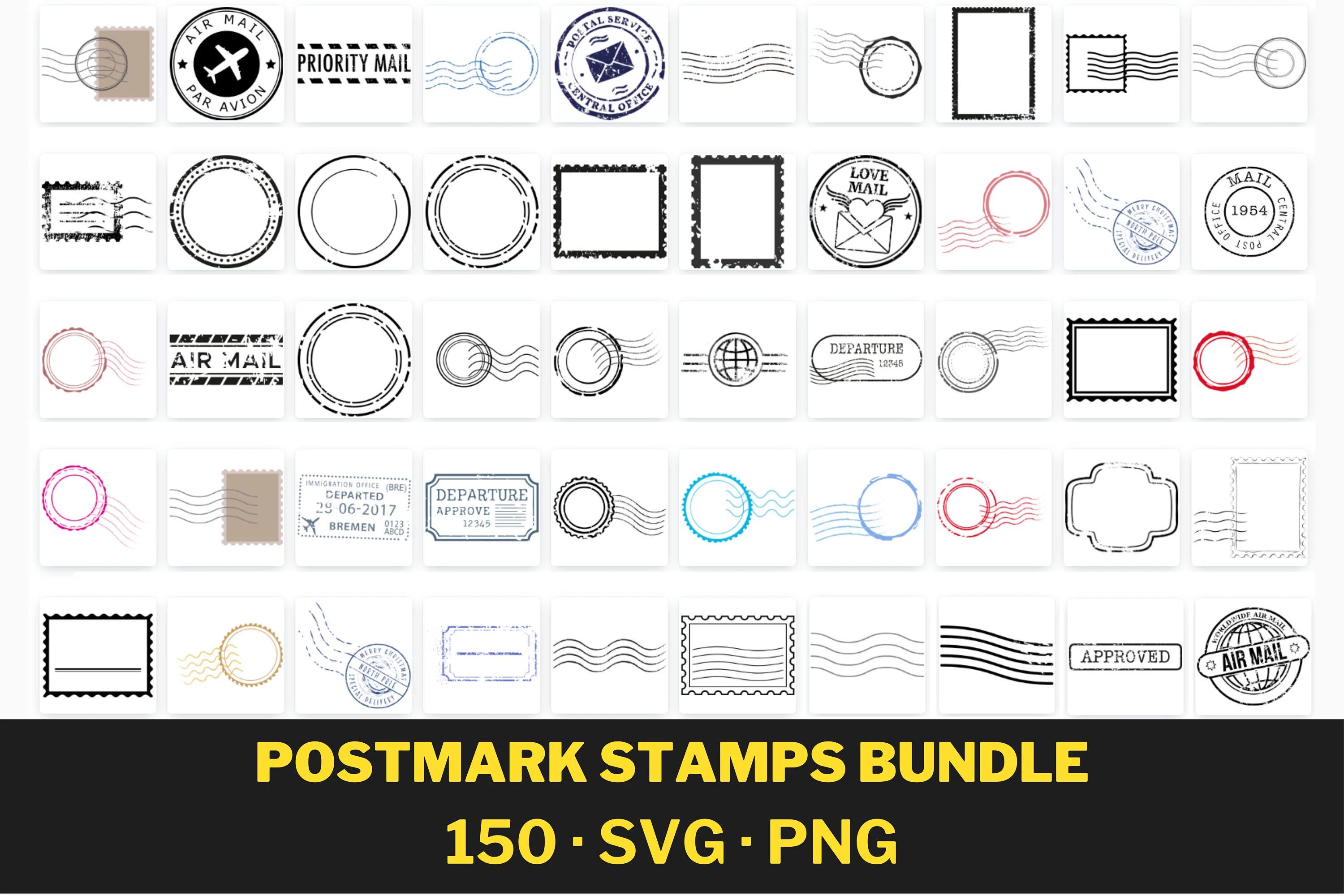 Postmark Stamps SVG Bundle, Vintage Stamp Clipart, Digital Stamp ...