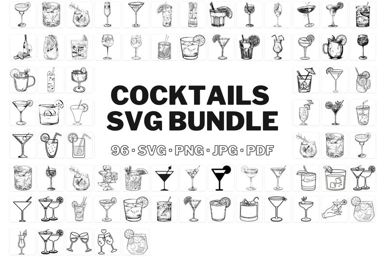 Cocktails Svg Bundle, Drink Clipart Set, Cocktail Drinks SVG, Bar Cart ...